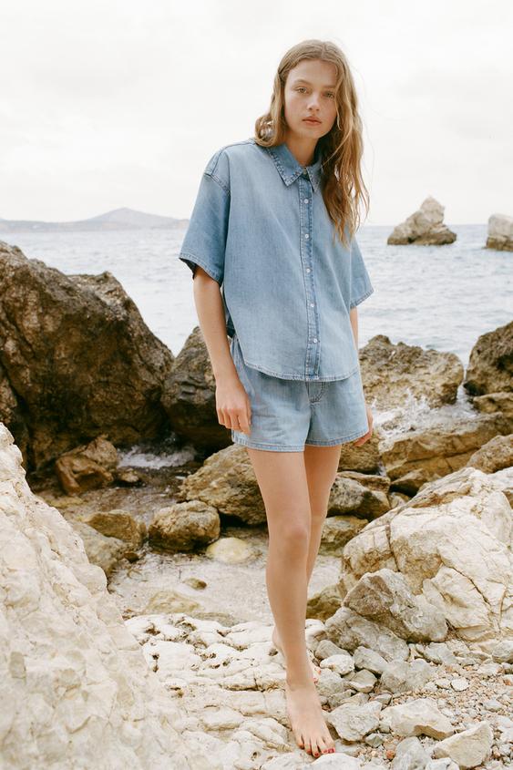 ДЖИНСОВІ ШОРТИ-БОКСЕРИ TRF - Блакитний | ZARA Україна / Ukraine