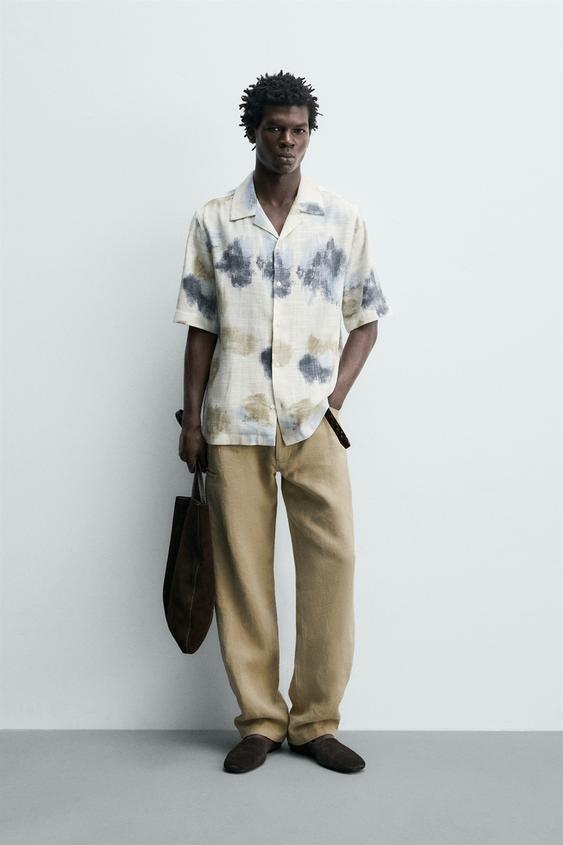 ABSTRACT PRINT FLOWING SHIRT - Brown-Blue | ZARA Turkey