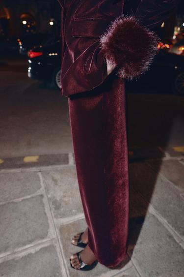 PANTALON LARGE EN VELOURS - Grenat | ZARA France