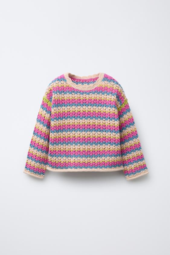 SUÉTER DE TRICÔ LISTRADO MULTICOLORIDO - Rosa | ZARA Brasil