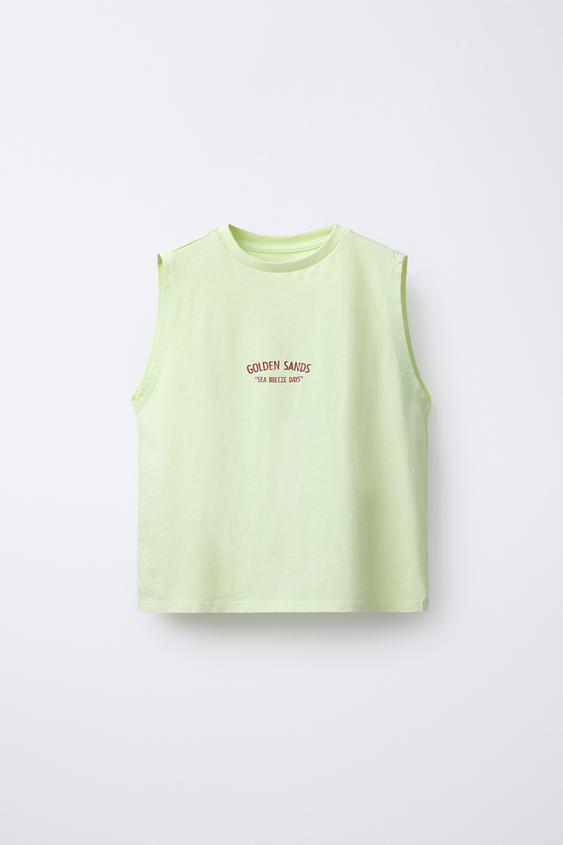 SLOGAN SLEEVELESS T-SHIRT - Lime | ZARA Ireland