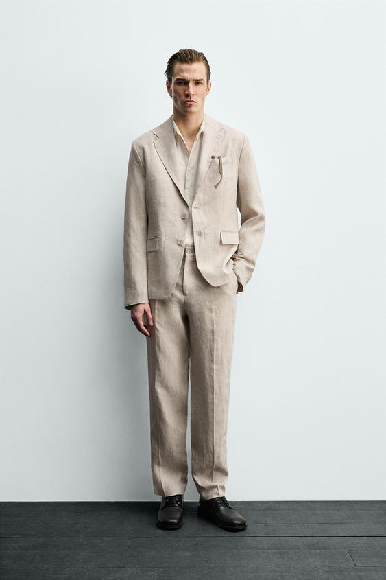 BLAZER SETELAN 100% LINEN - Beige muda | ZARA Indonesia