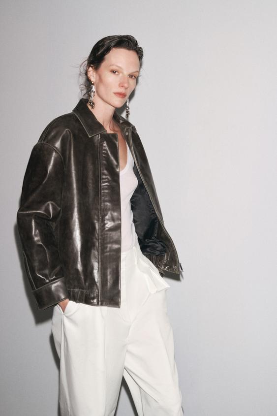 BOMBER PIEL 100% ZW COLLECTION LIMITED EDITION - Botella | ZARA Chile