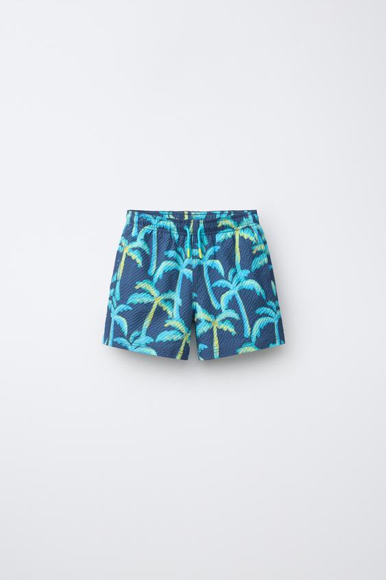 SHORT DE BAIN PALMIERS (6-14 ANS) - Bleu | ZARA Belgique / Belgium