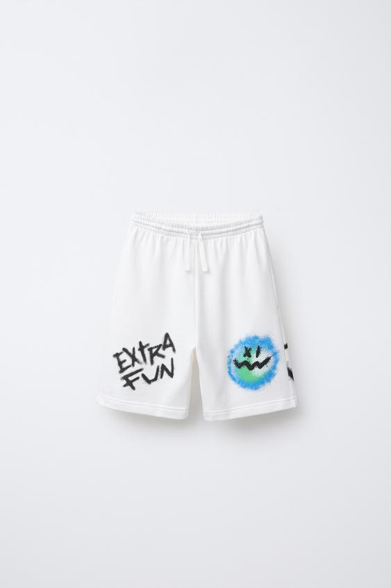 GRAFFITI PRINT BERMUDA SHORTS - Ecru | ZARA Australia