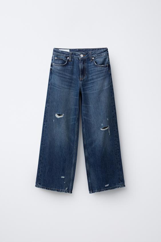 JEAN À JAMBES LARGES DÉCHIRÉ - Bleu | ZARA Canada