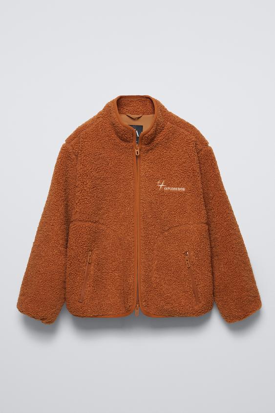 FAUX SHEARLING EMBROIDERED JACKET - Russet | ZARA New Zealand