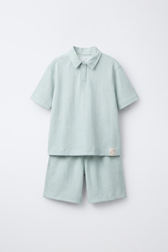 SET MIT POLOSHIRT UND BERMUDASHORTS MIT STRUKTURMUSTER - Hellgrün ...