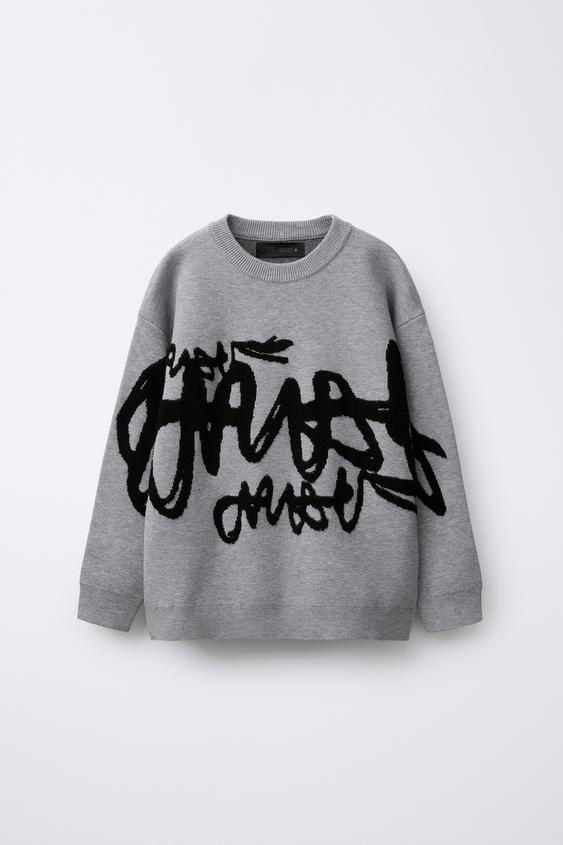 SUÉTER DE TRICÔ GRAFFITI - Cinzento | ZARA Brasil