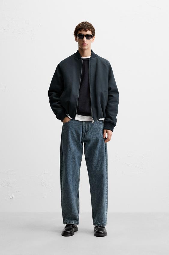 BALLOON FIT BOMBER JACKET - Blue | ZARA New Zealand
