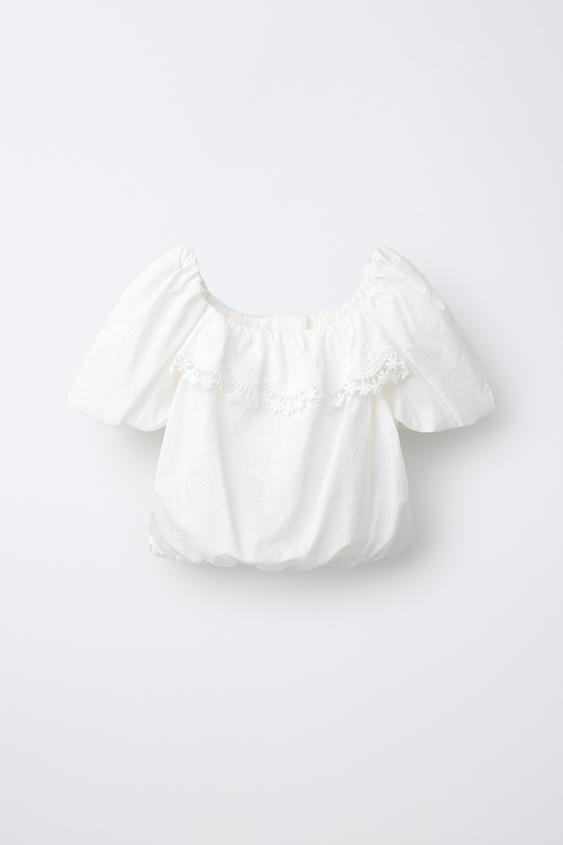 EMBROIDERED PUFFY TOP - White | ZARA United States