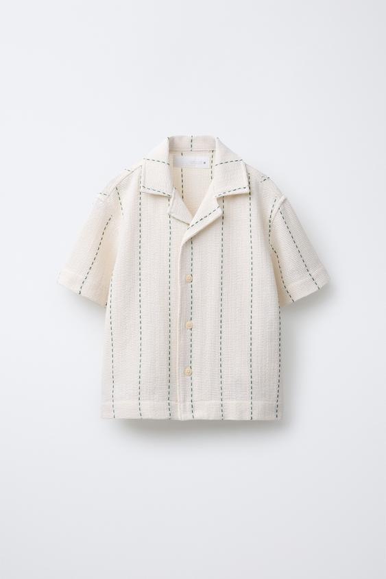 RUSTIC SHIRT WITH STRIPE EMBROIDERY - Ecru | ZARA Canada