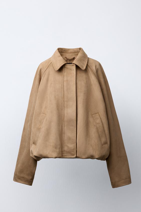 FAUX SUEDE BOMBER JACKET - Sand | ZARA Mexico