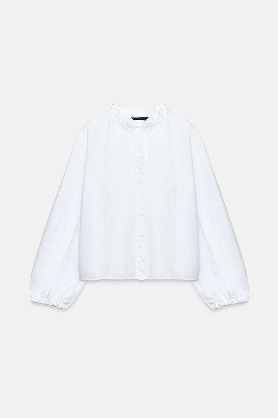 CAMISA COM BABADOS - Branco | ZARA Brasil