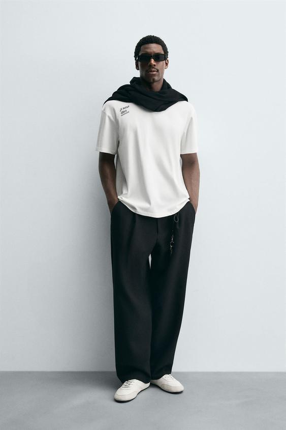 テキスト刺繍Tシャツ - ホワイト | ZARA Japan / 日本