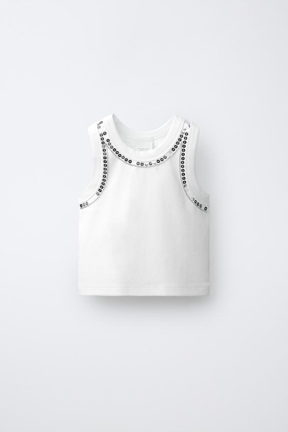 TOP DE LANTEJOULAS - Branco | ZARA Portugal