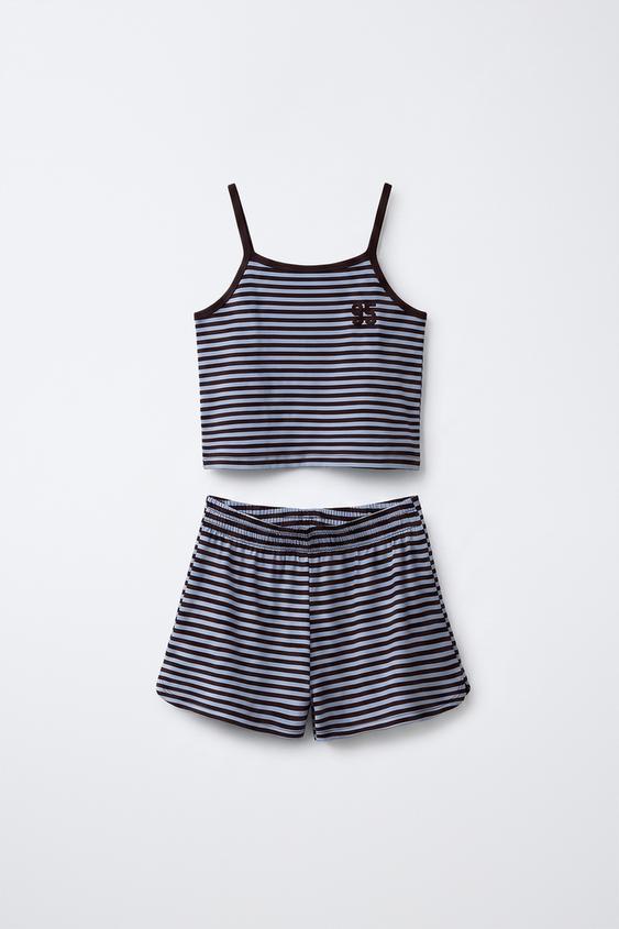 CONJUNTO CAMISETA Y BERMUDA RAYAS - Azul | ZARA España