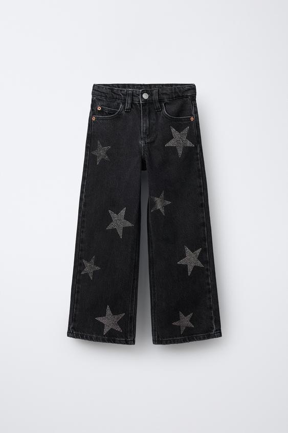 JEANS WIDE LEG ESTRELLAS BRILLOS - Negro | ZARA Chile