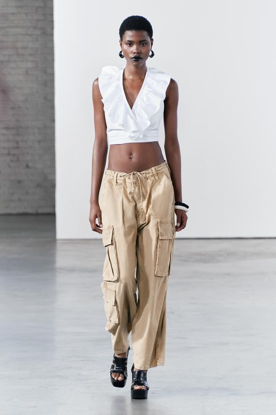 ΤΟΠ ΚΡΟΥΑΖΕ ΜΕ ΒΟΛΑΝ Zw Collection Λευκό Zara Greece Ελλαδα