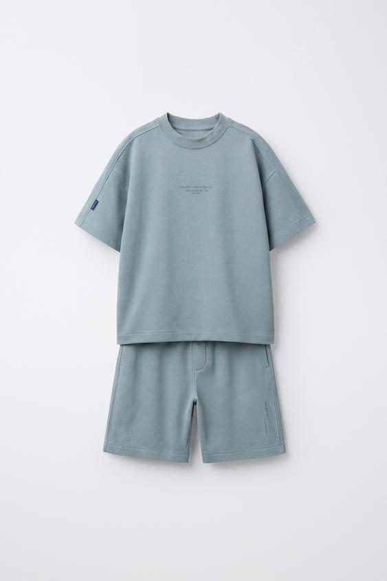 INTERLOCK T-SHIRT AND BERMUDA SET - Faded blue | ZARA Canada