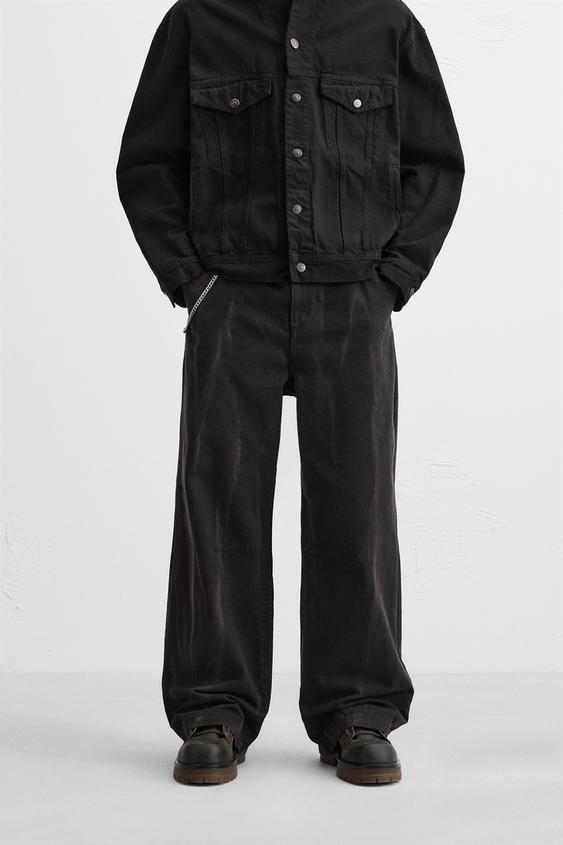 بنطلون RELAXED FIT OVERDYED - بني داكن | ZARA المملكة العربية السعودية