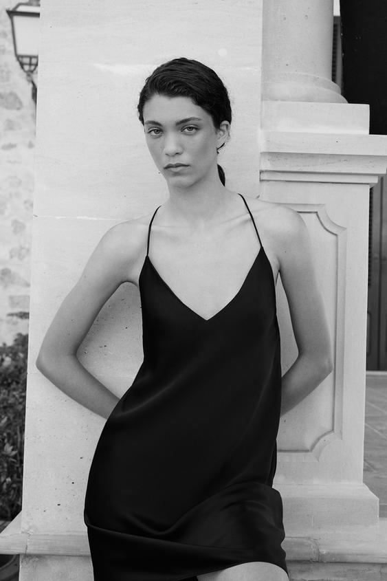 Satin Slip Dress Black Zara Ireland