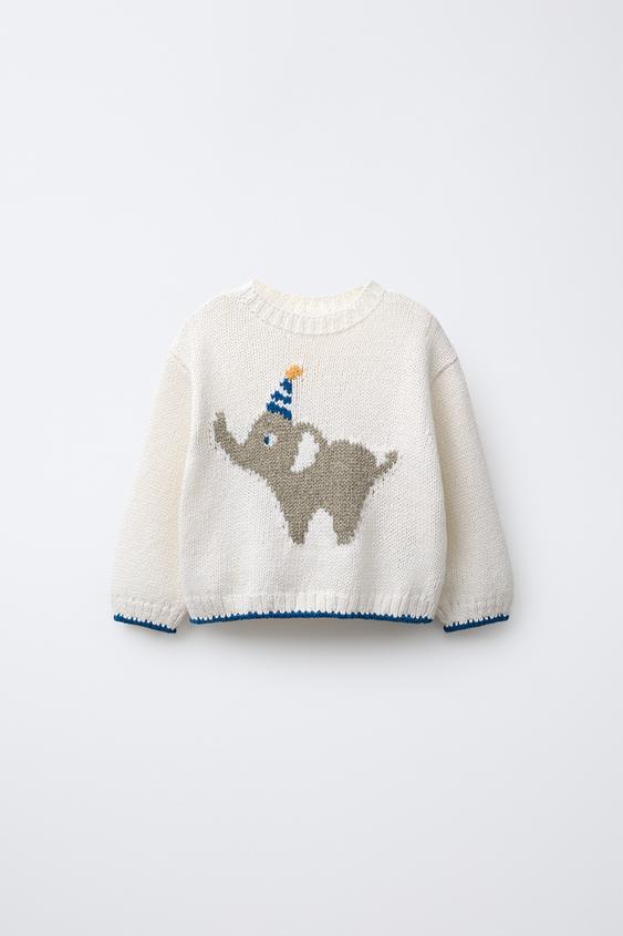 SUÉTER DE TRICÔ ELEFANTE BORDADO - Cru | ZARA Brasil