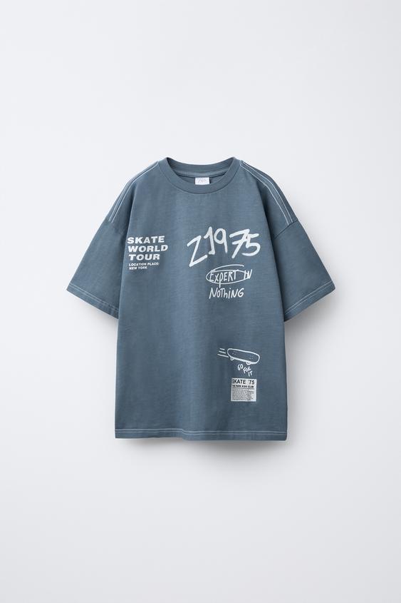 GRAFFITI PRINT T-SHIRT - Mid-blue | ZARA Australia