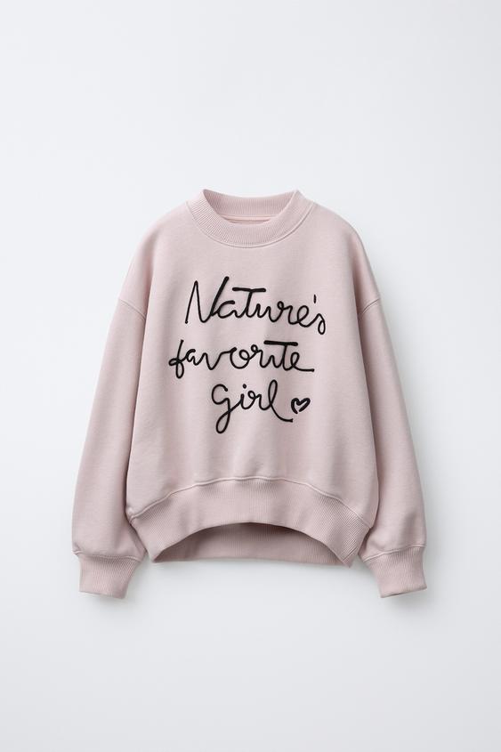 EMBROIDERED TEXT SWEATSHIRT - Pink | ZARA United States