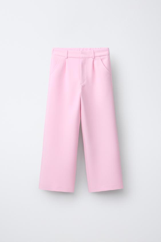 CALÇAS TAILORED FIT DE PERNA LARGA - Rosa-pastel | ZARA Portugal
