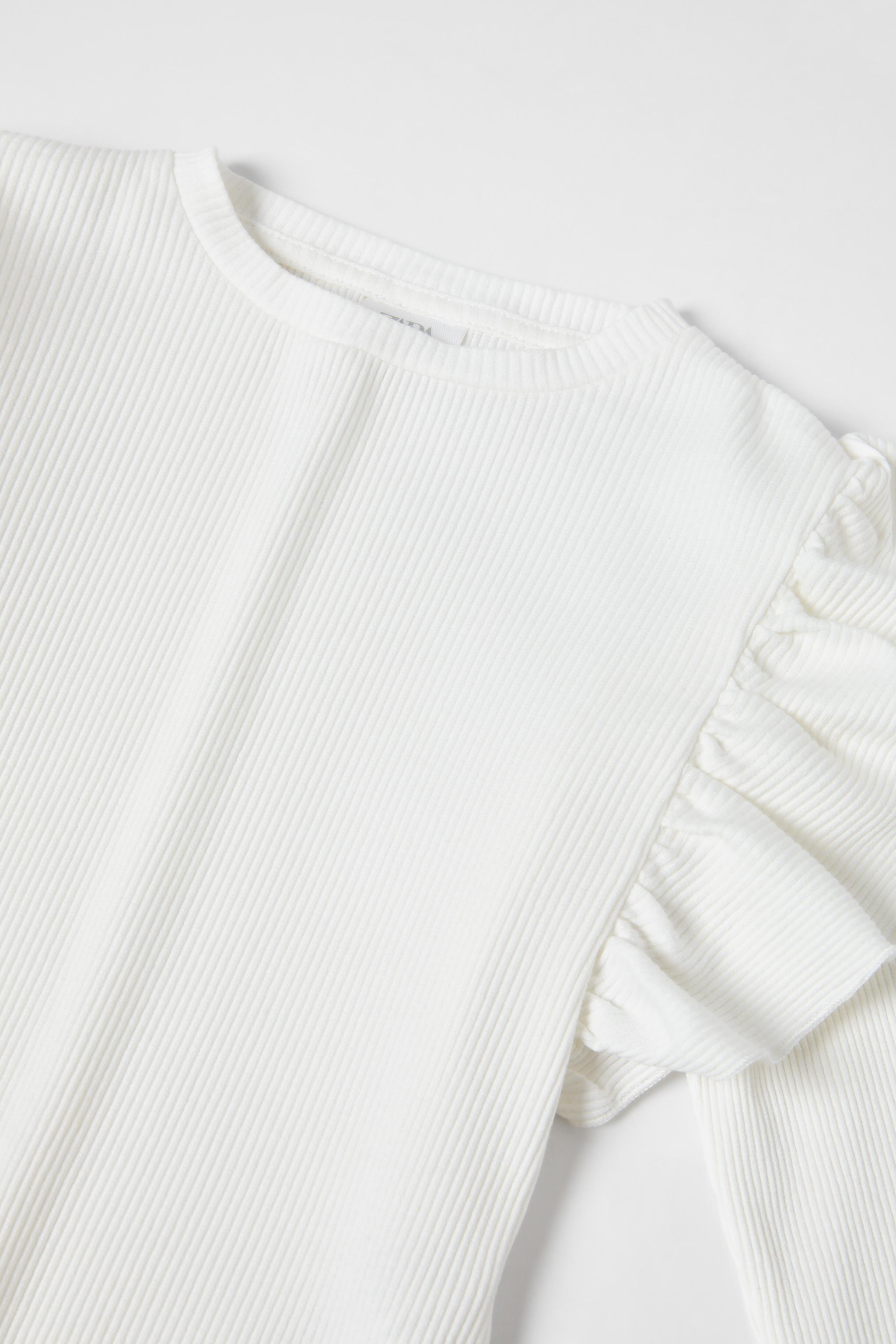 RUFFLED RIBBED T-SHIRT - White | ZARA Canada