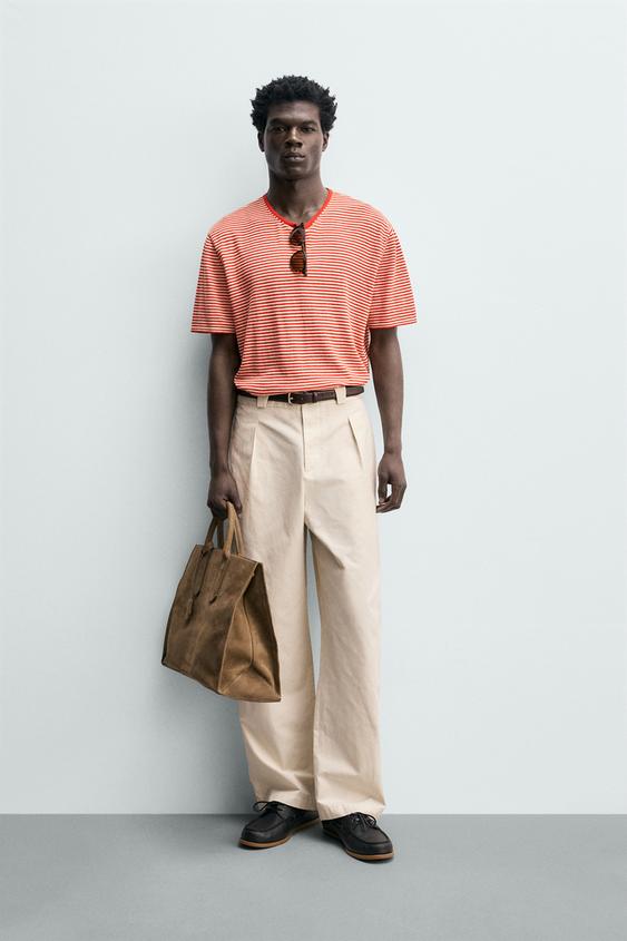 PANTALON STRAIGHT FIT COTON ET LYOCELL - Sable | ZARA Canada