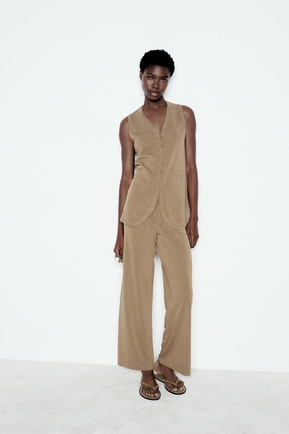 LONG KNITTED WAISTCOAT TOP - Mink marl | ZARA Saudi Arabia