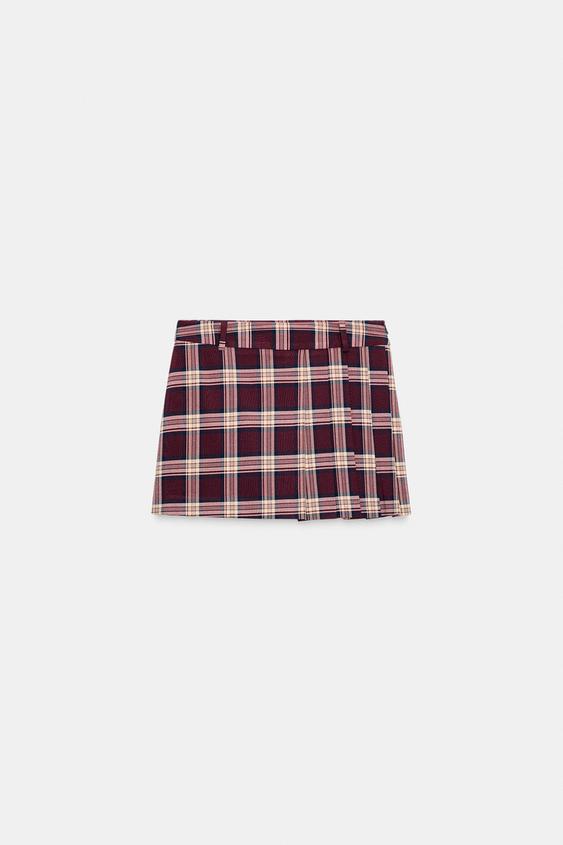 CHECKED BOX PLEAT SKORT - Burgundy | ZARA Australia