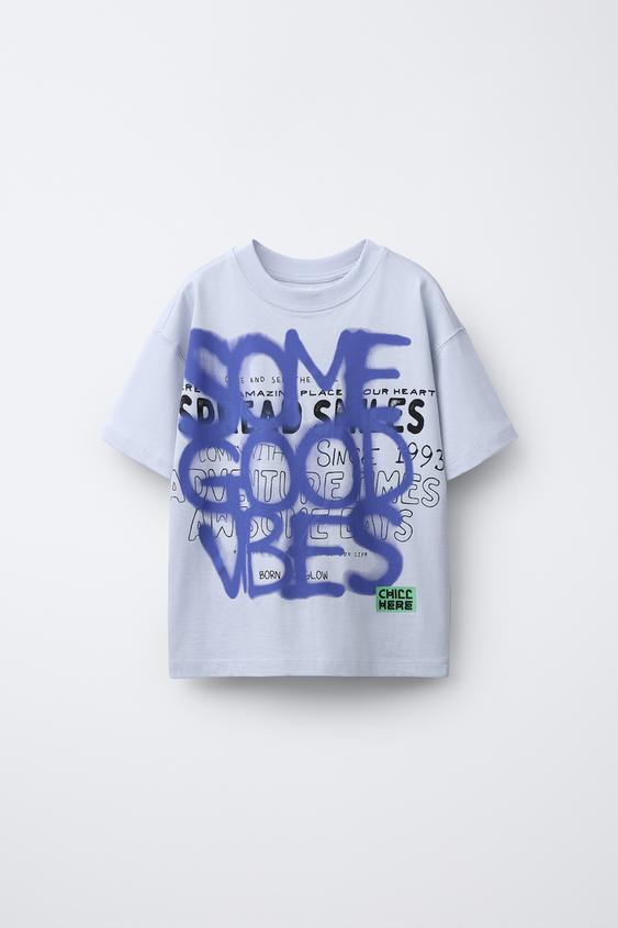 T-SHIRT COM ESTAMPADO GRAFFITI SPRAY - Azul | ZARA Portugal