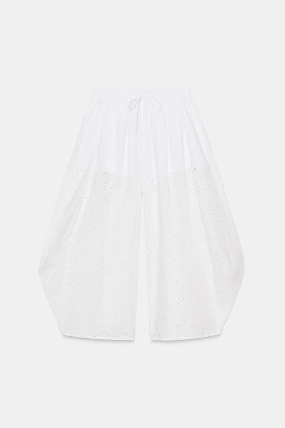 EMBROIDERED VOLUME TROUSERS ZW WOMAN COLLECTION - White | ZARA Australia