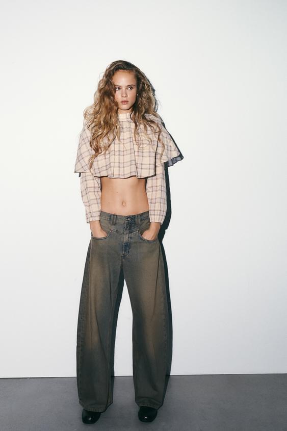 CHECK CAPE CROP TOP - Sand / Blue | ZARA Turkey