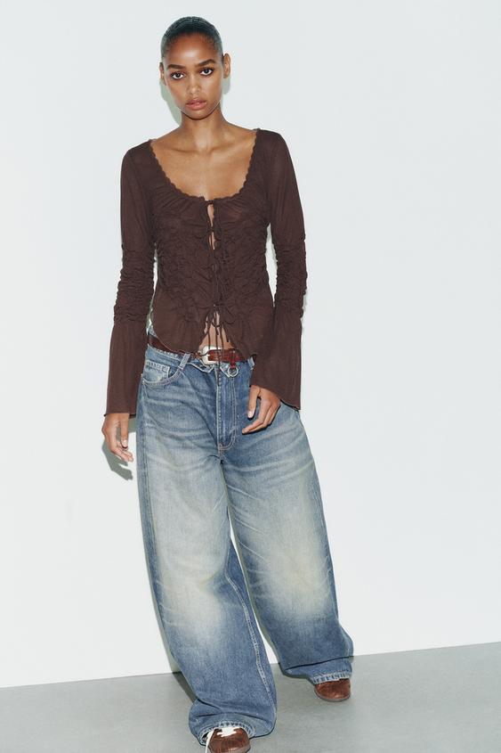 RUCHED TIE TOP - Brown | ZARA Canada