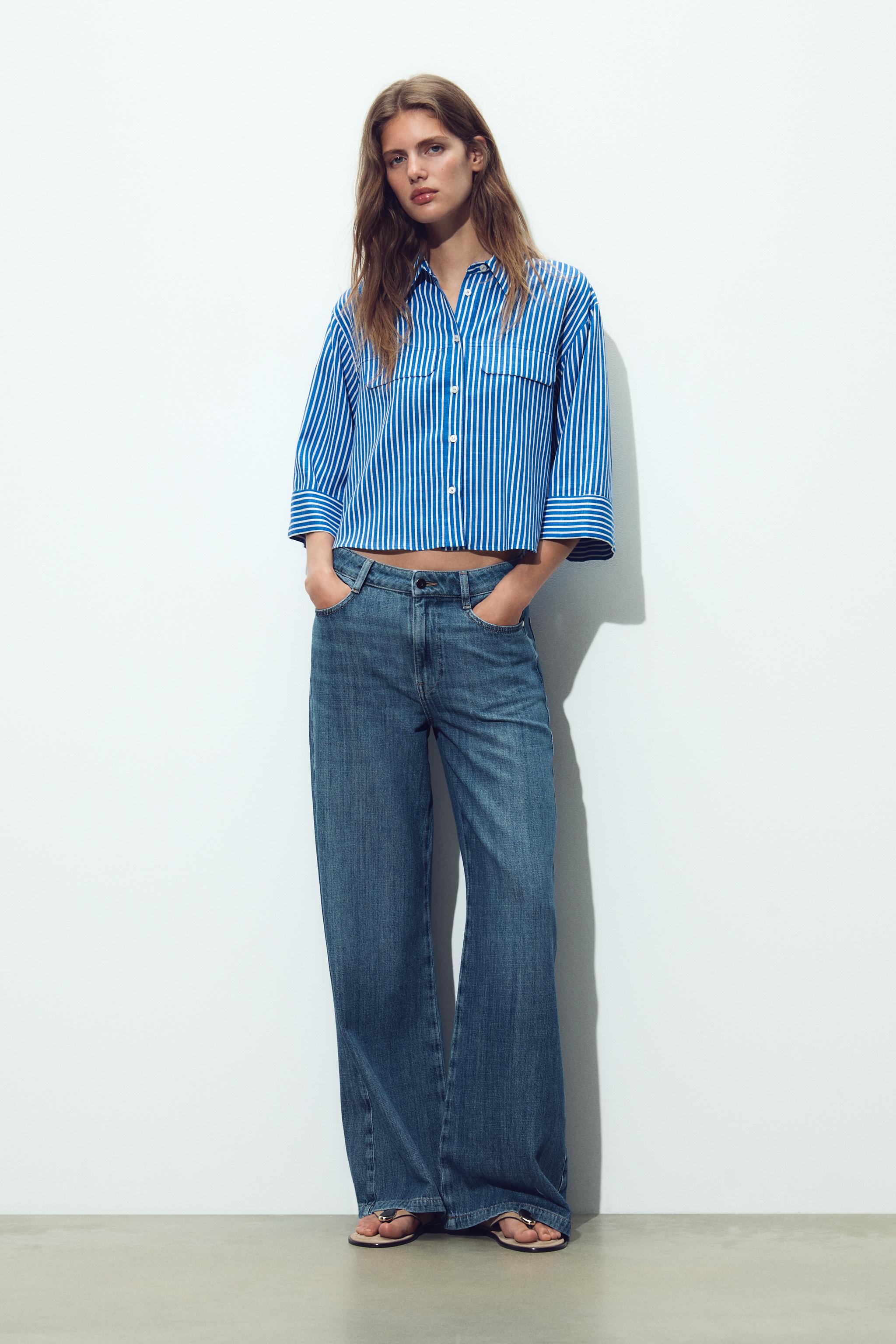 リネン混紡ストライプ柄シャツ - 青色/白色 | ZARA Japan / 日本 リネン混紡ストライプ柄シャツ - 青色/白色 | ZARA Japan / 日本