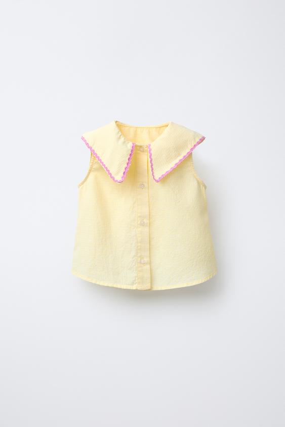 GINGHAM RUFFLE SHIRT - Light yellow | ZARA United States