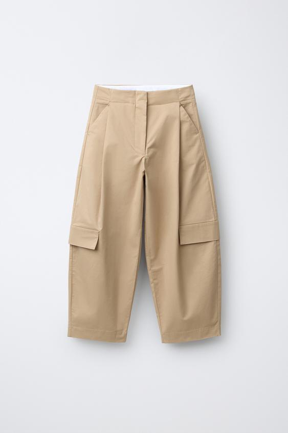 BARREL CARGO TROUSERS WITH BUCKLE DETAIL - Light beige | ZARA Iraq
