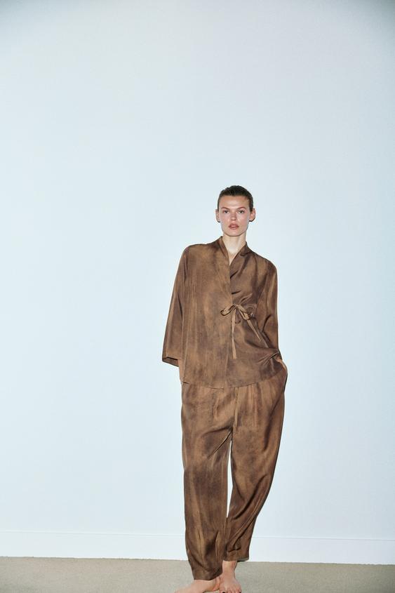 PANTALON IMPRIMÉ VOLUME - Marron | ZARA France