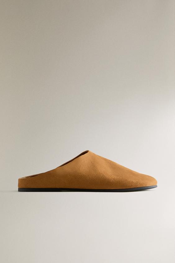 WARM LEATHER MULE SLIPPERS - Brown | ZARA United Kingdom