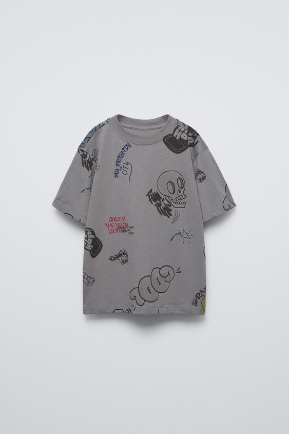 T-SHIRT GRAFFITI - Cinzento-antracito | ZARA Portugal