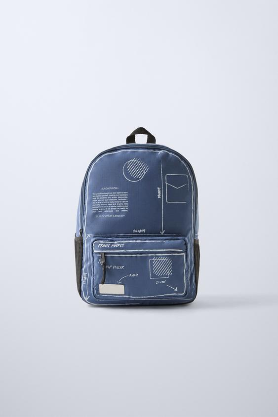 MINI BACKPACK WITH SLOGAN - Blue | ZARA Singapore
