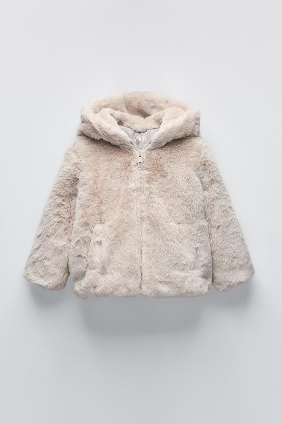 HOODED FAUX FUR JACKET - Ecru | ZARA Georgia