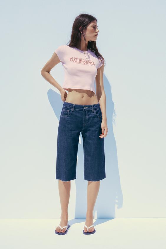 TRF OʻRTACHA OʻRNASHISH CAPRI DENIM BERMUDA SHORTIK - Toʻq indigo ...