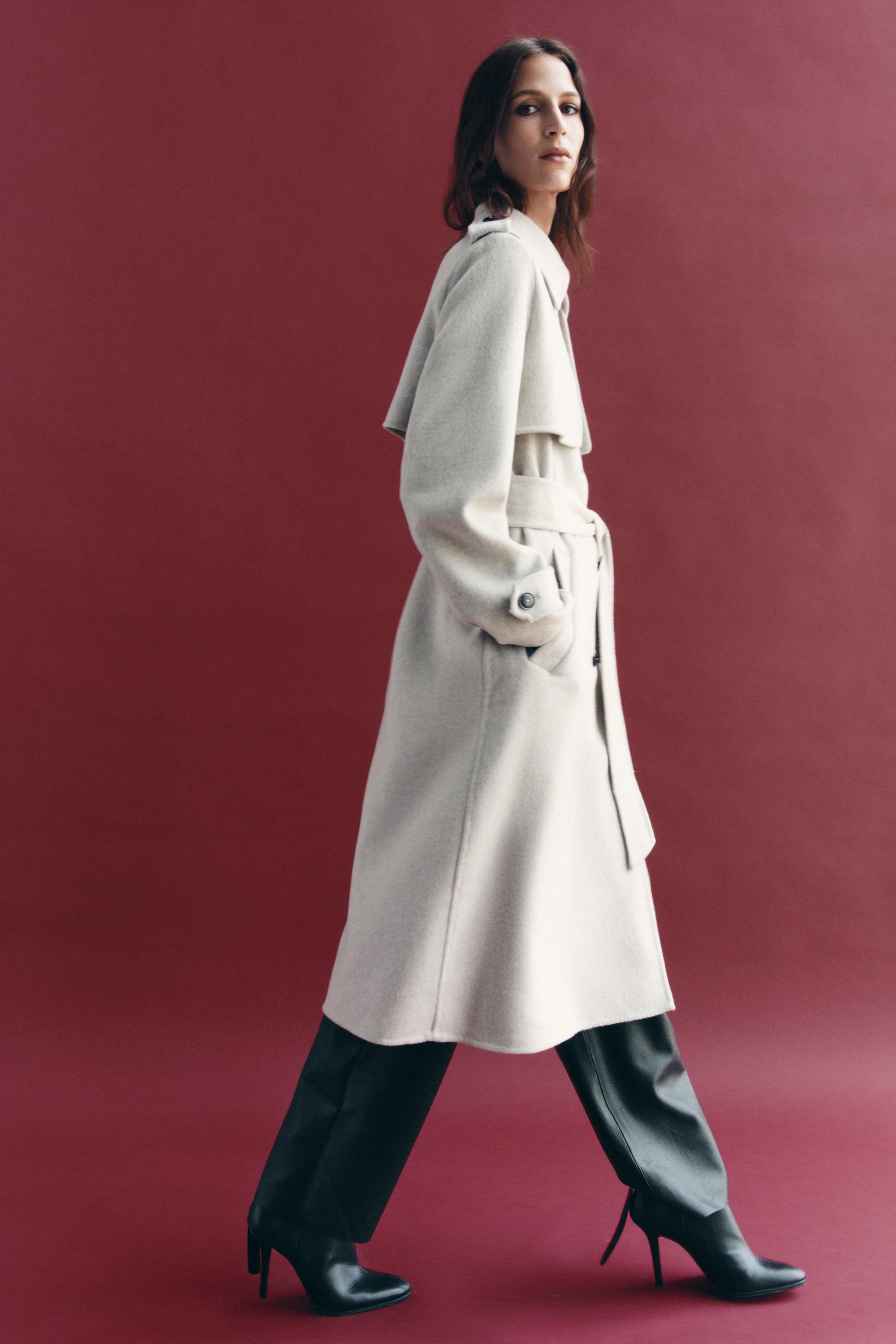 Zw Collection Wool Blend Coat With Belt Beige Zara Thailand