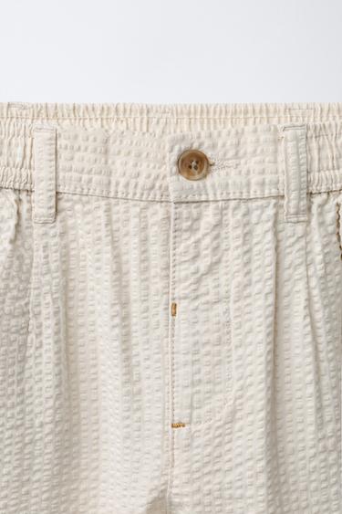 PANTALON SEERSUCKER BRODÉ OISEAU - Écru | ZARA France