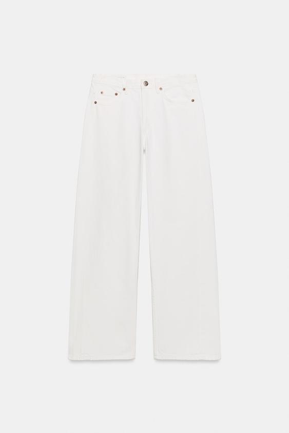 TRF MID-WAIST WIDE-LEG JEANS - Oyster-white | ZARA New Zealand